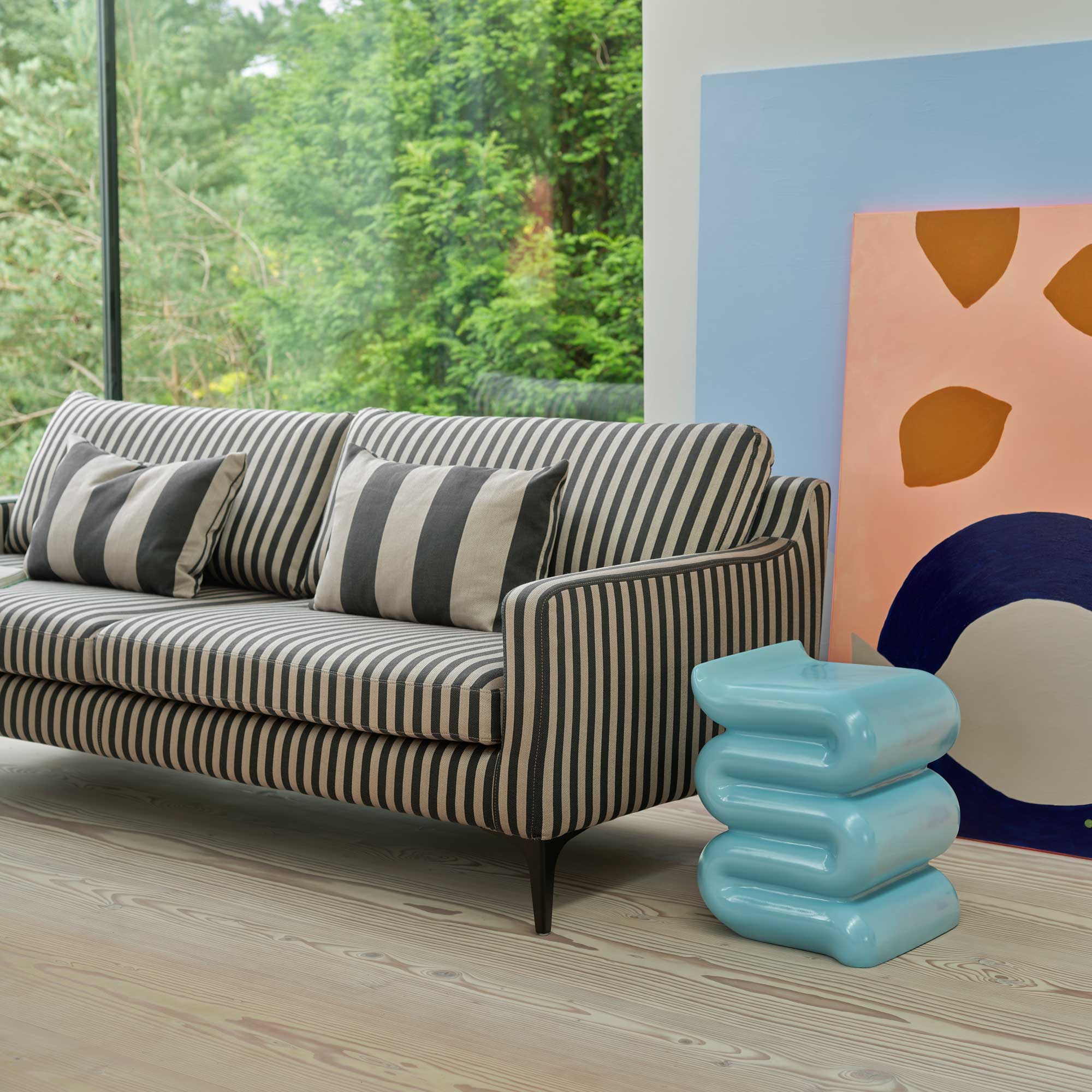 Anna 3 Sitzer Sofas Gestreift Straight Latte Black SOFACOMPANY